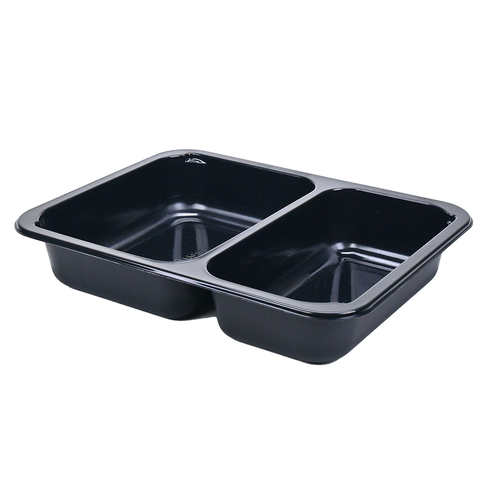 8.5" x 6.5" x 1.5" SimplyFresh Black CPET 2 Compartment Tray, 600/CS ...